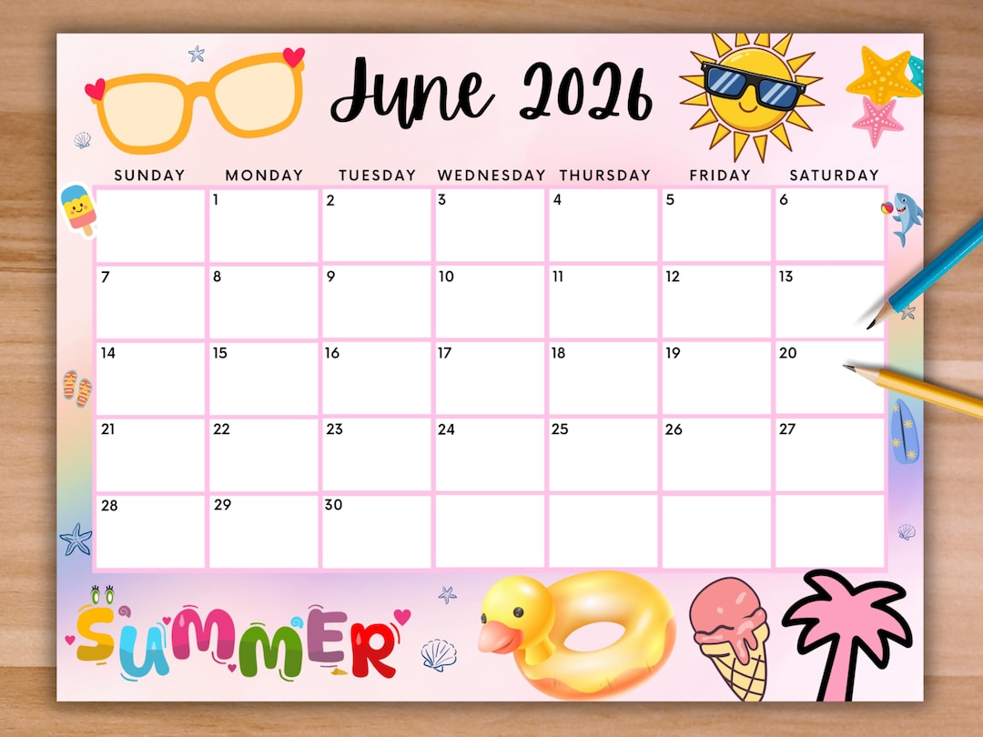 Printable June 2026 Calendar, Editable Calendar W/ Summer Sun, Monthly ...
