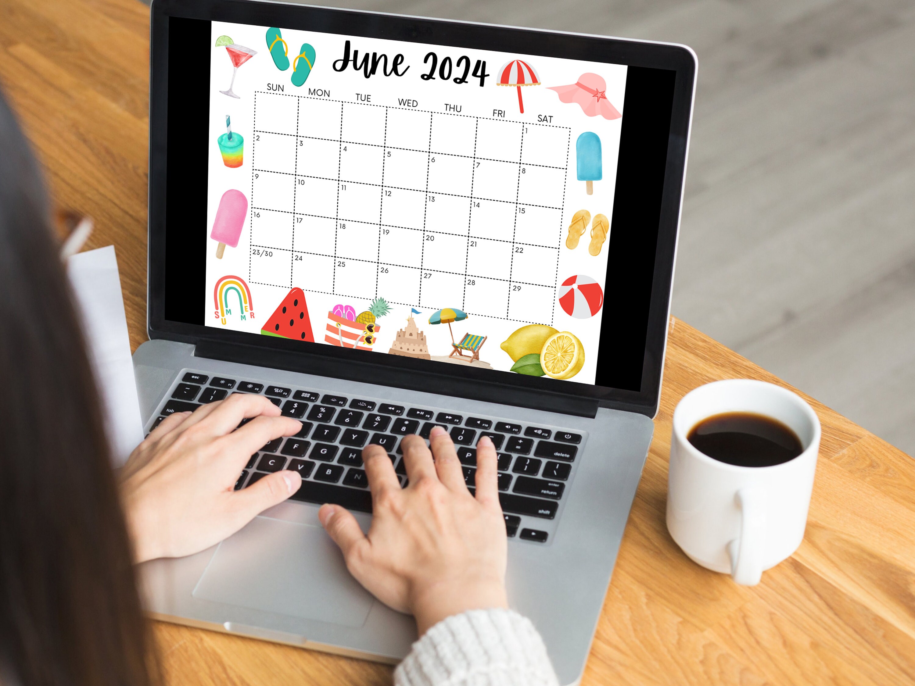 EDITABLE June 2024 Calendar, Printable Summer Calendar W/ Beach Ball ...