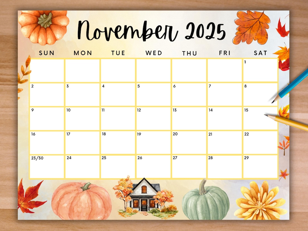 Printable November 2025 Calendar, Editable Fall School Calendar W ...