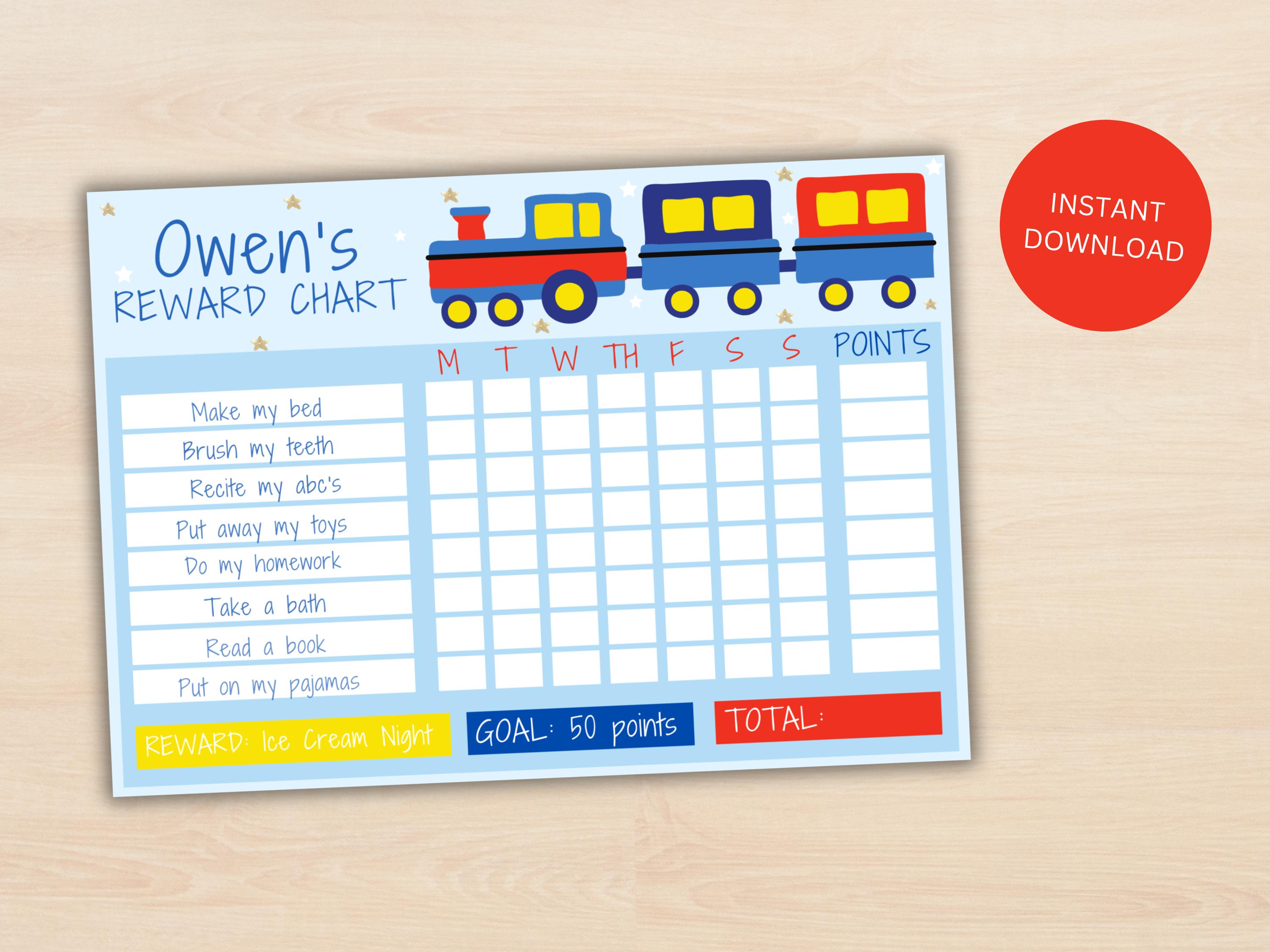 EDITABLE Boys Train Chore Chart, Cool Train Reward Chart, Sticker Chart ...