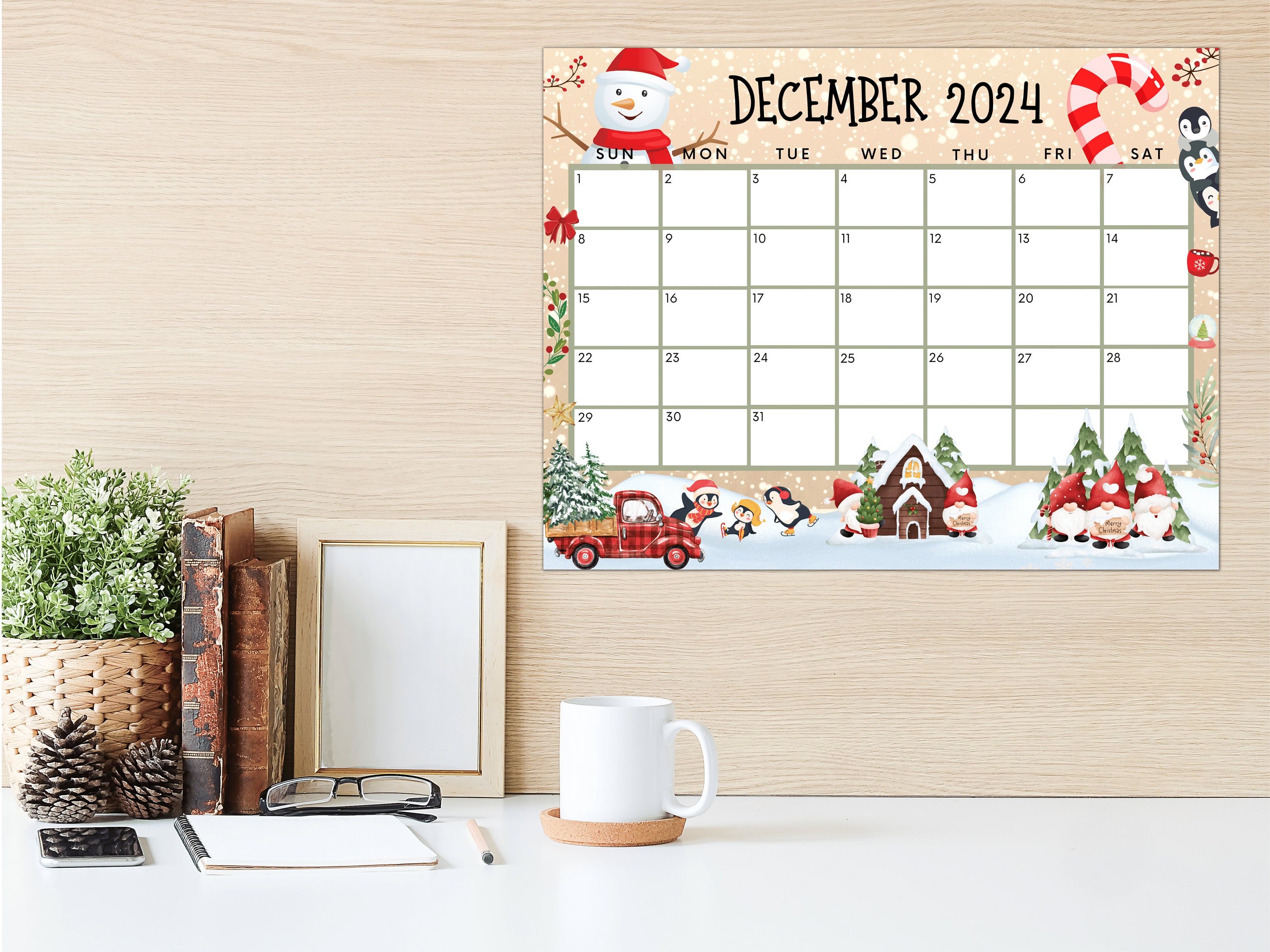 Editable December 2024 Calendar, Printable Christmas Calendar W ...