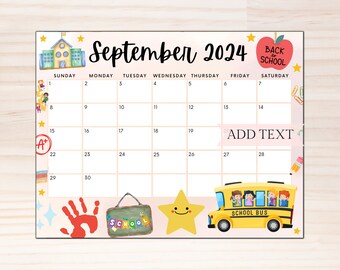 EDITABLE Printable September Calendar 2024 Back to School September ...