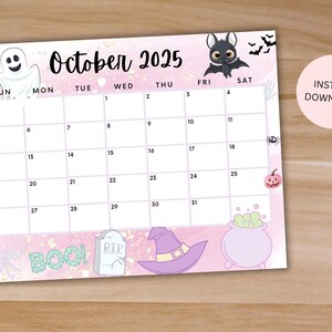 Editable October 2025 Calendar, Printable School Calendar W/ Cute ...
