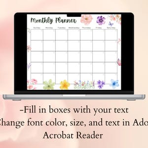 Fun Editable Monthly Planner, Printable Planner W/ Spring Flowers ...