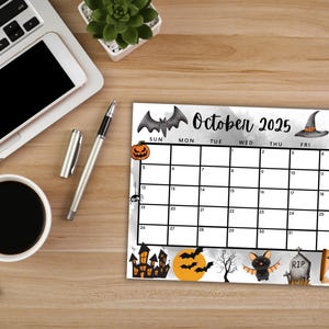 Editable October 2025 Calendar, Printable Spooky Halloween Calendar W ...