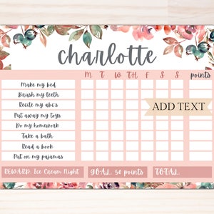 Editable Kids Chore Chart, Girl Reward Chart, Daily Chore Chart W/ Pink ...