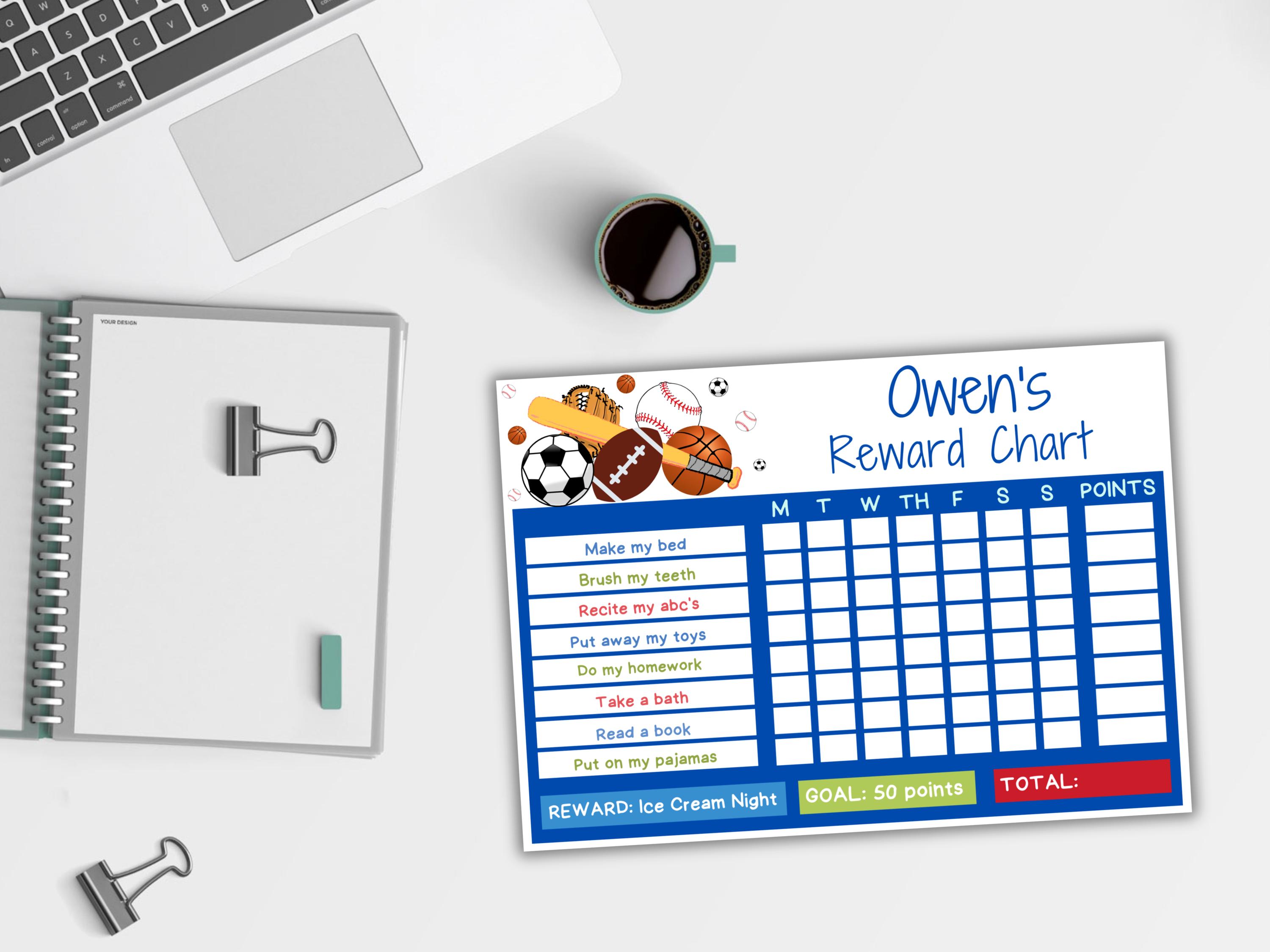 EDITABLE Boys Sports Chore Chart, Blue Sports Reward Chart, Sticker ...