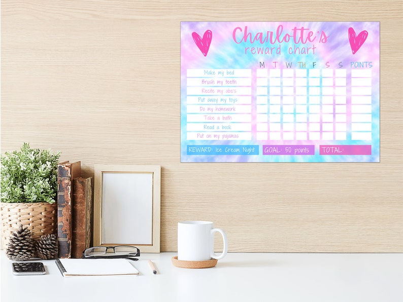 Editable Kids Chore Chart Tie Dye Colors, Kids Tie Dye Reward Chart ...