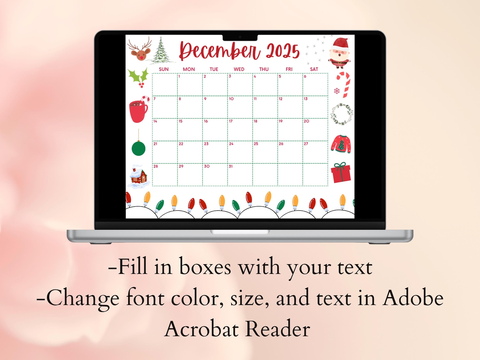 PRINTABLE December Calendar, Christmas Calendar, Holiday Calendar ...