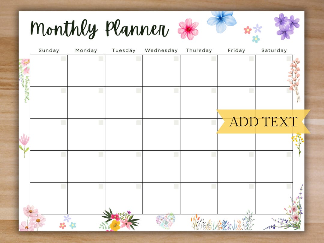 Cute Editable Monthly Planner W/ Flowers, Printable Planner, School ...