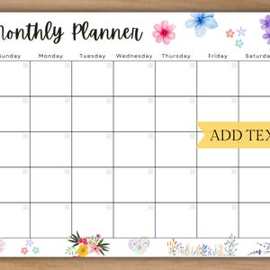 Cute Editable Monthly Planner W/ Flowers, Printable Planner, School ...
