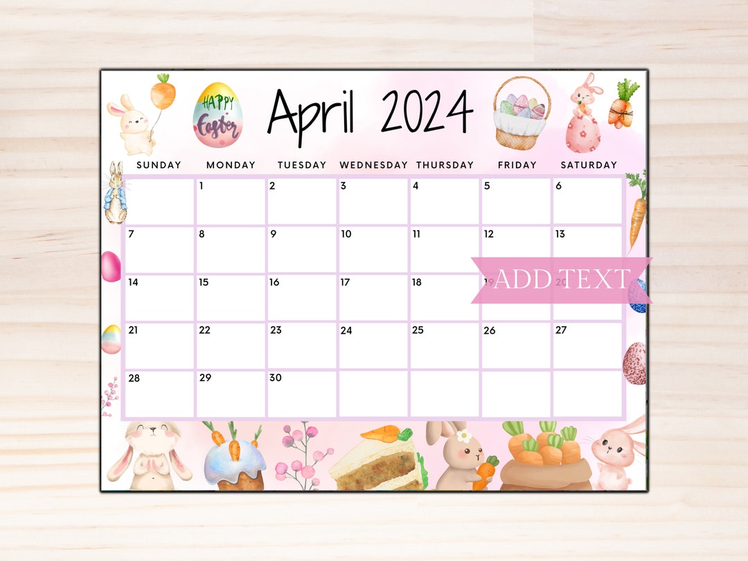 EDITABLE April 2024 Calendar Printable Wall Calendar 2024 - Etsy Hong Kong