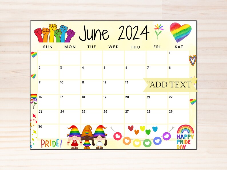 EDITABLE June 2024 Calendar, Printable Calendar, Pride Month Calendar ...