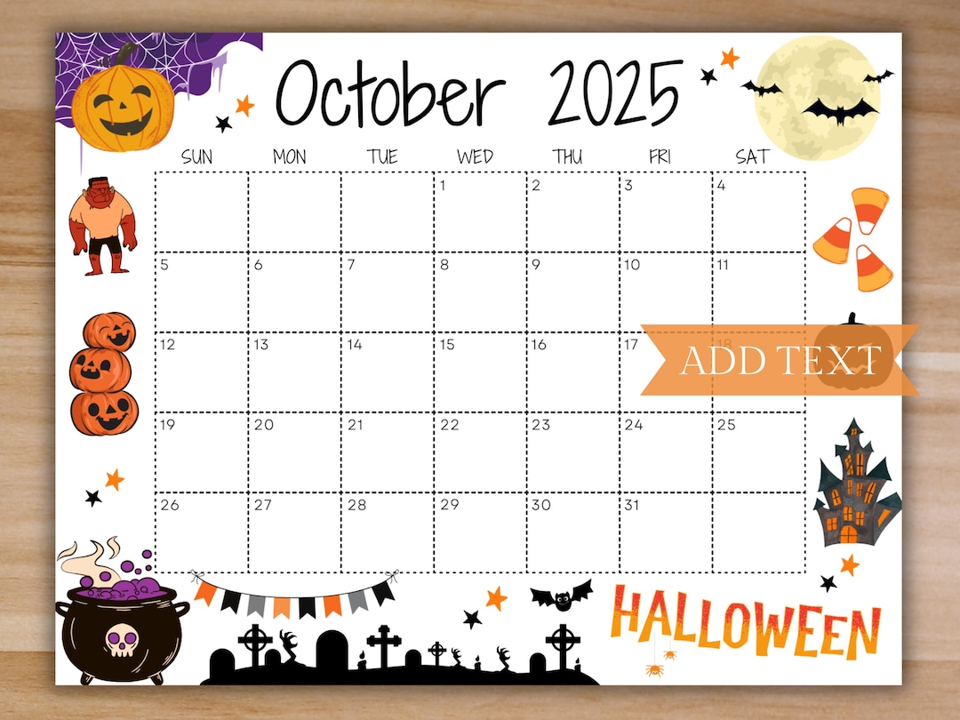 Editable October 2025 Calendar, Printable Calendar, 2025 Wall Calendar ...