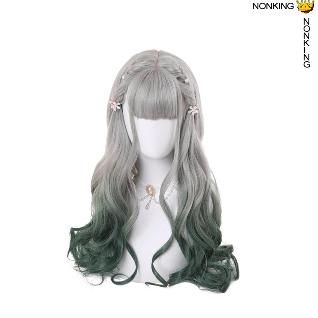 Rainbow Candy Wigs Gray Gradient Green Long Lolita Wig - Etsy