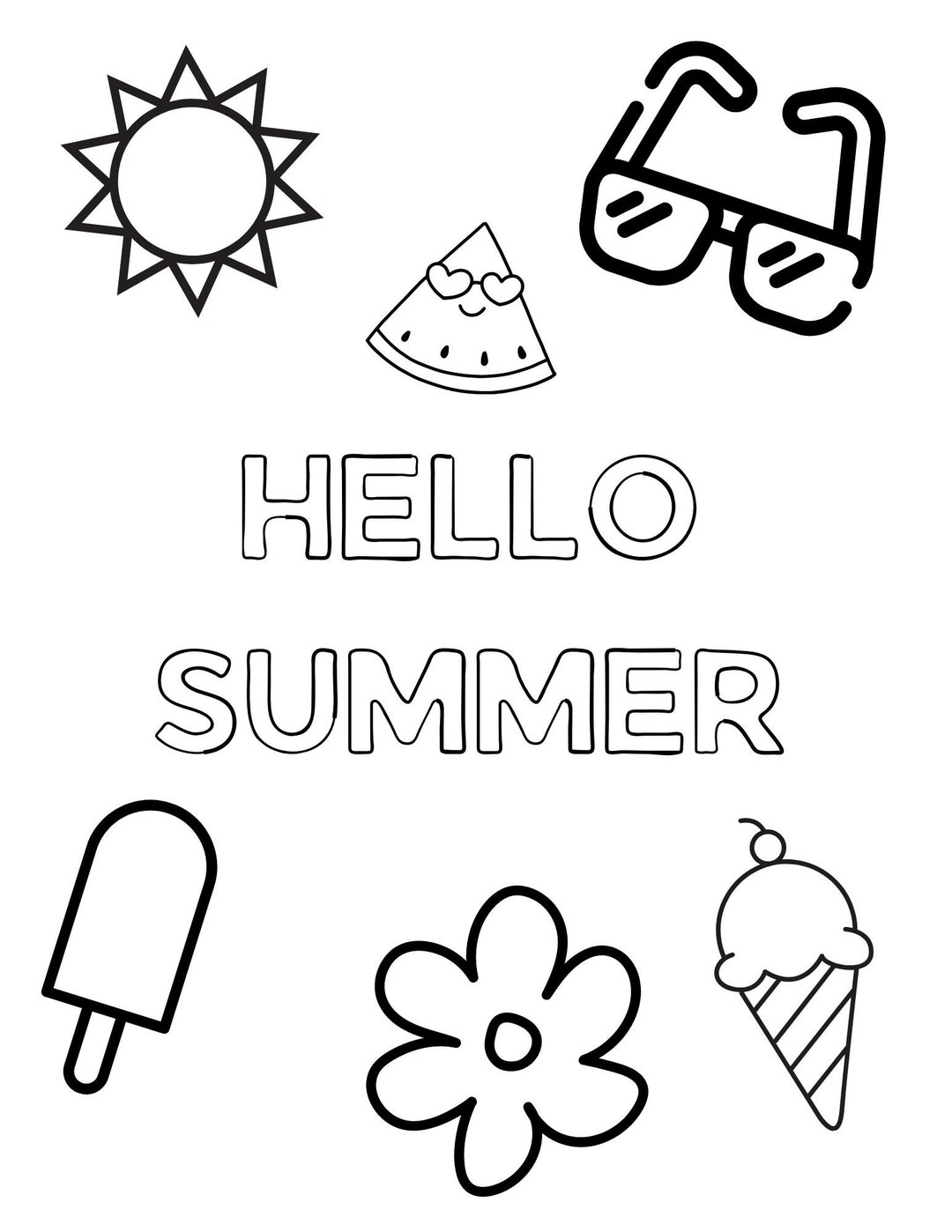 Printable Hello Summer Coloring Pages - Coloring Pages to Download - Etsy