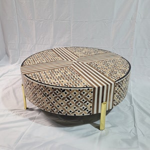 Custom Moroccan Round Table Handmade Modern Wooden Table Walnut Striped ...