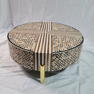 Custom Moroccan Round Table Handmade Modern Wooden Table Walnut Striped ...