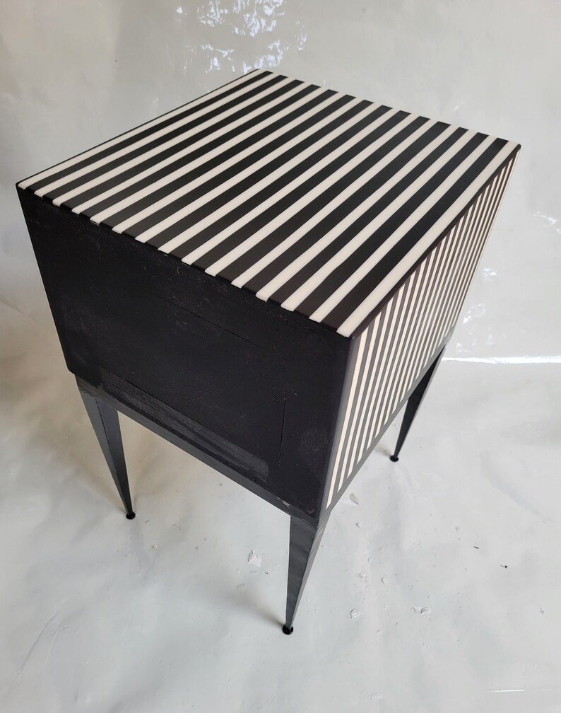 Black & White Striped Resin Inlaid Side Table Drawer – Small Wardrobe ...