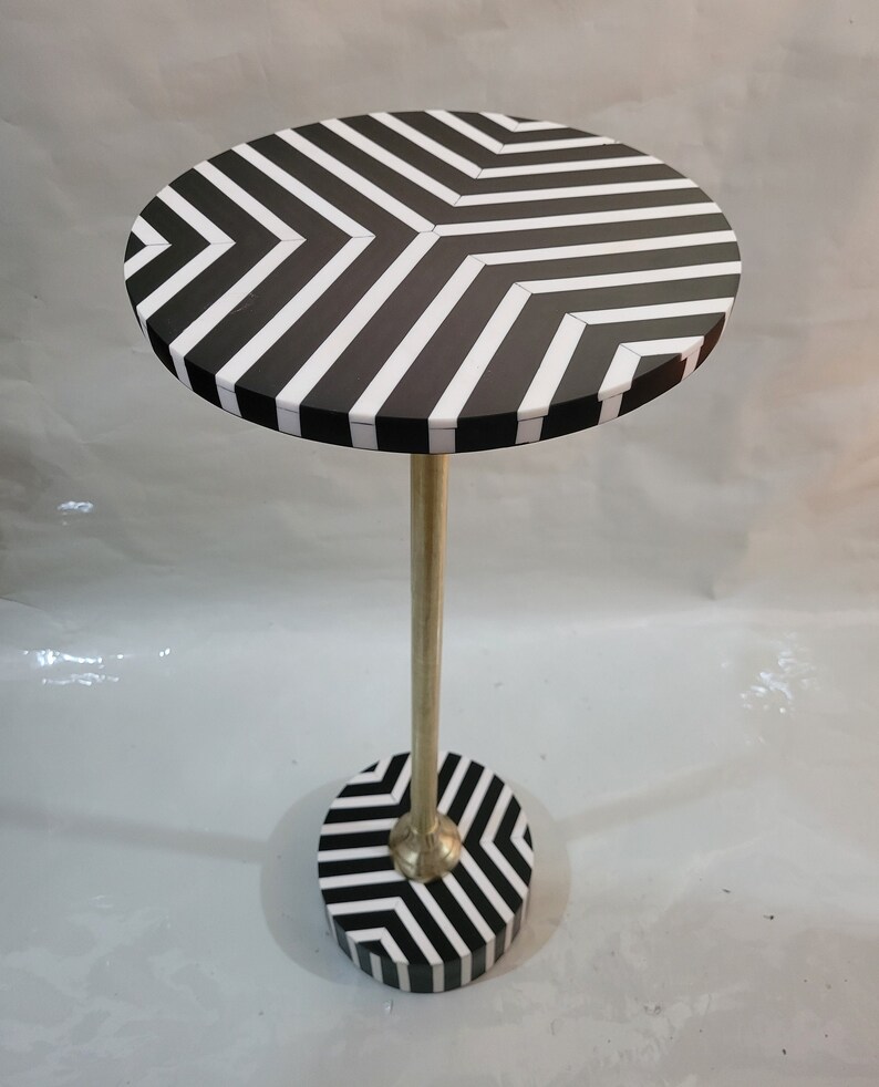 Handmade Black & White Resin Side Table: Brass Leg Accent - Etsy