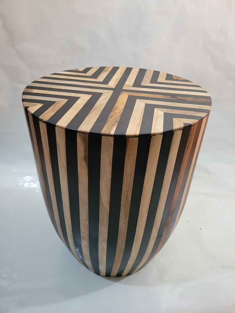 Cylindrical Table Striped Table in Walnut and Resin. - Etsy