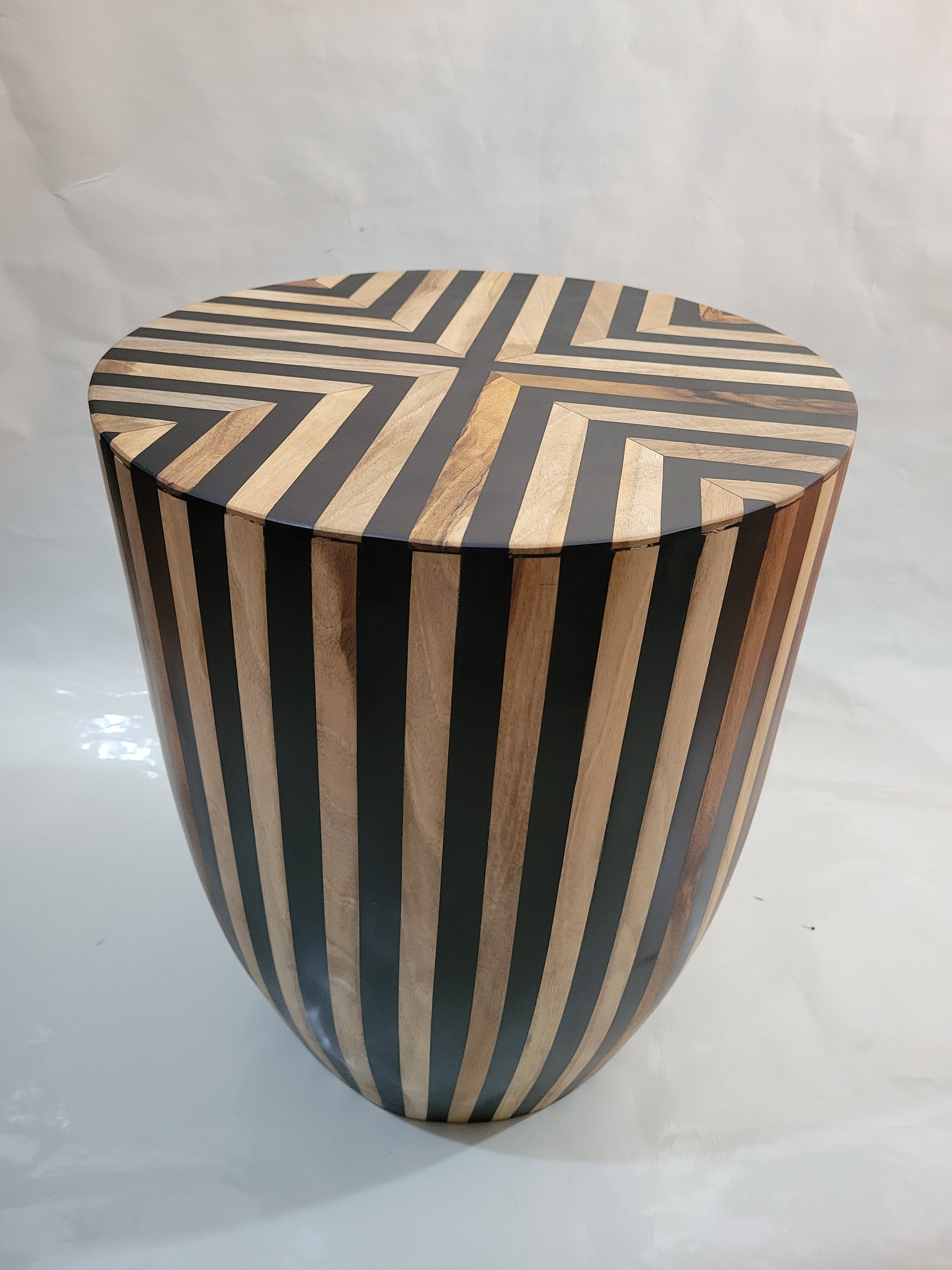 Cylindrical Table Striped Table in Walnut and Resin. - Etsy