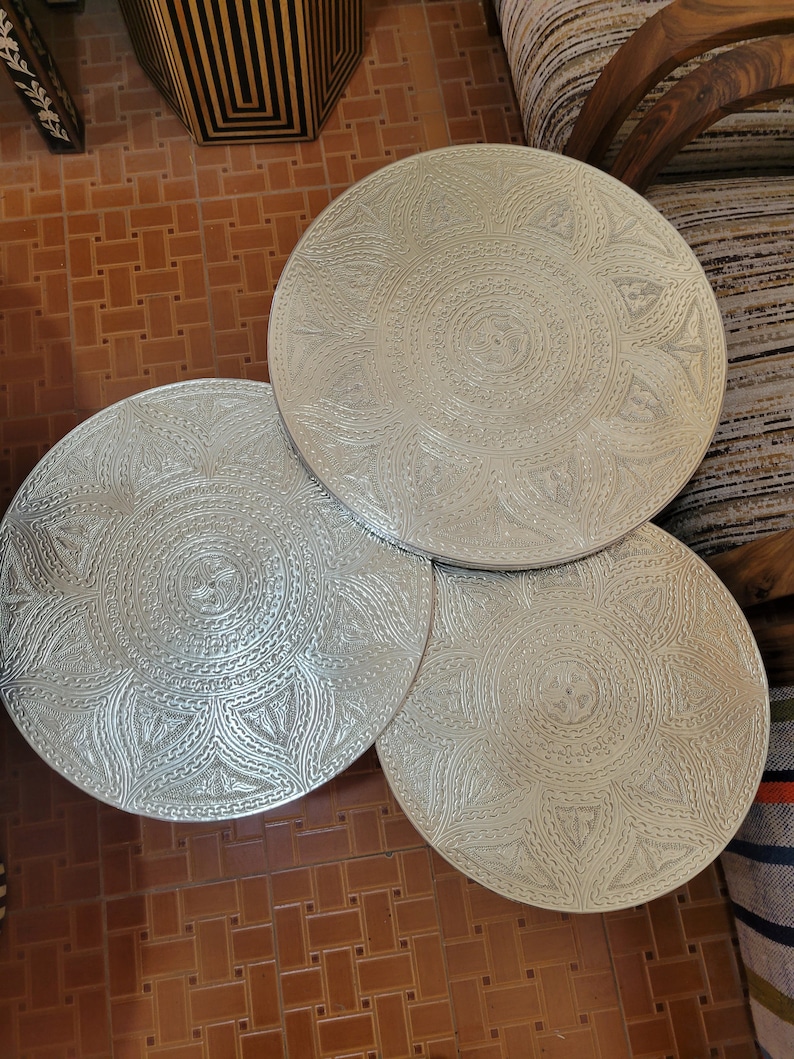 Set of 3 Arabic Tables/ Metal Decorative Wood Table, Coffee Table ...