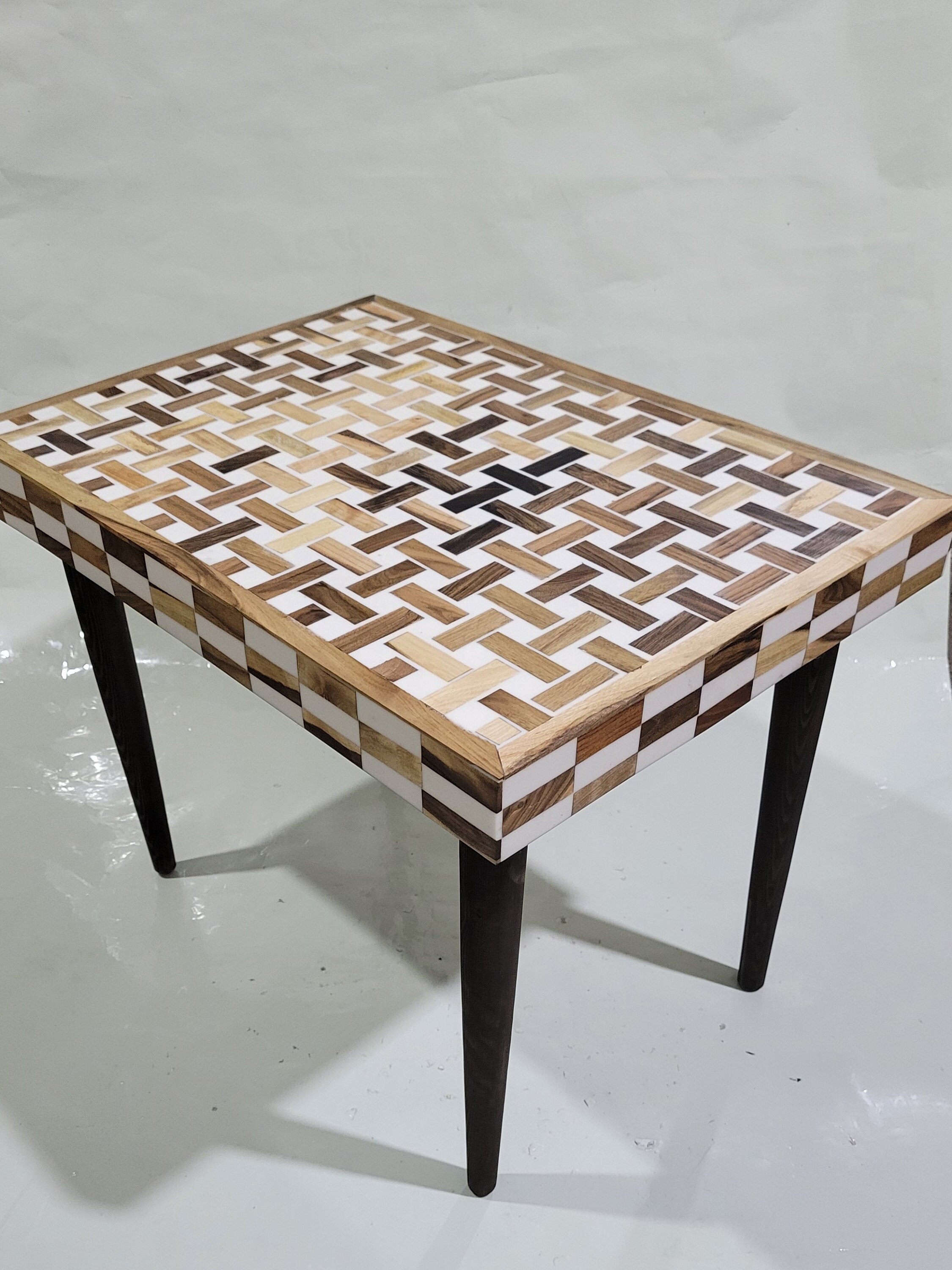 The Small Moroccan Table Made of Walnut Wood and White Resin - Etsy