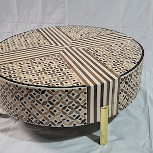 Custom Moroccan Round Table Handmade Modern Wooden Table Walnut Striped ...