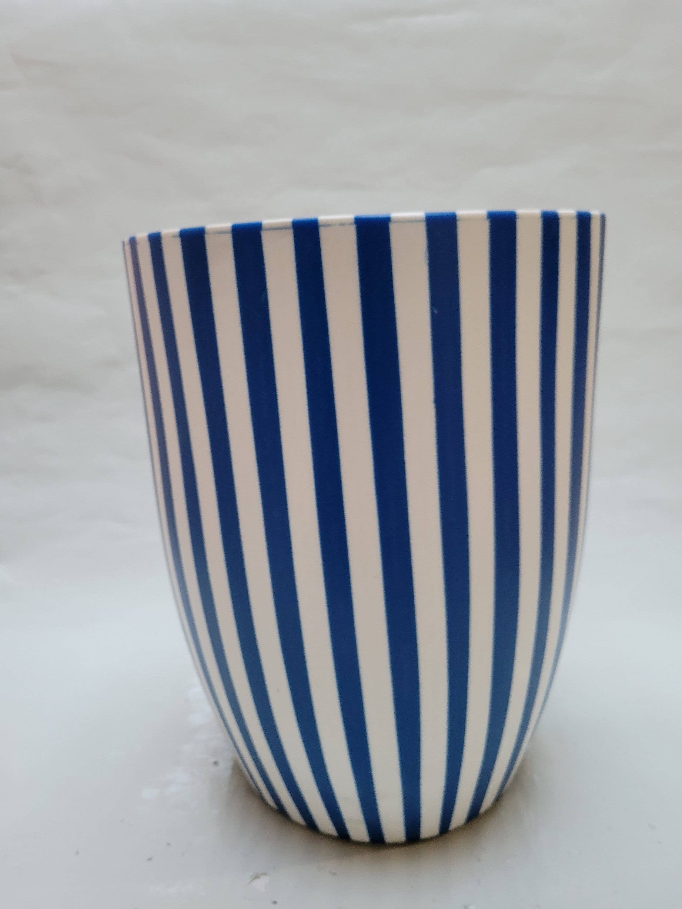 Handcrafted Round Blue Table, White and Blue Striped Coffee Side Table ...