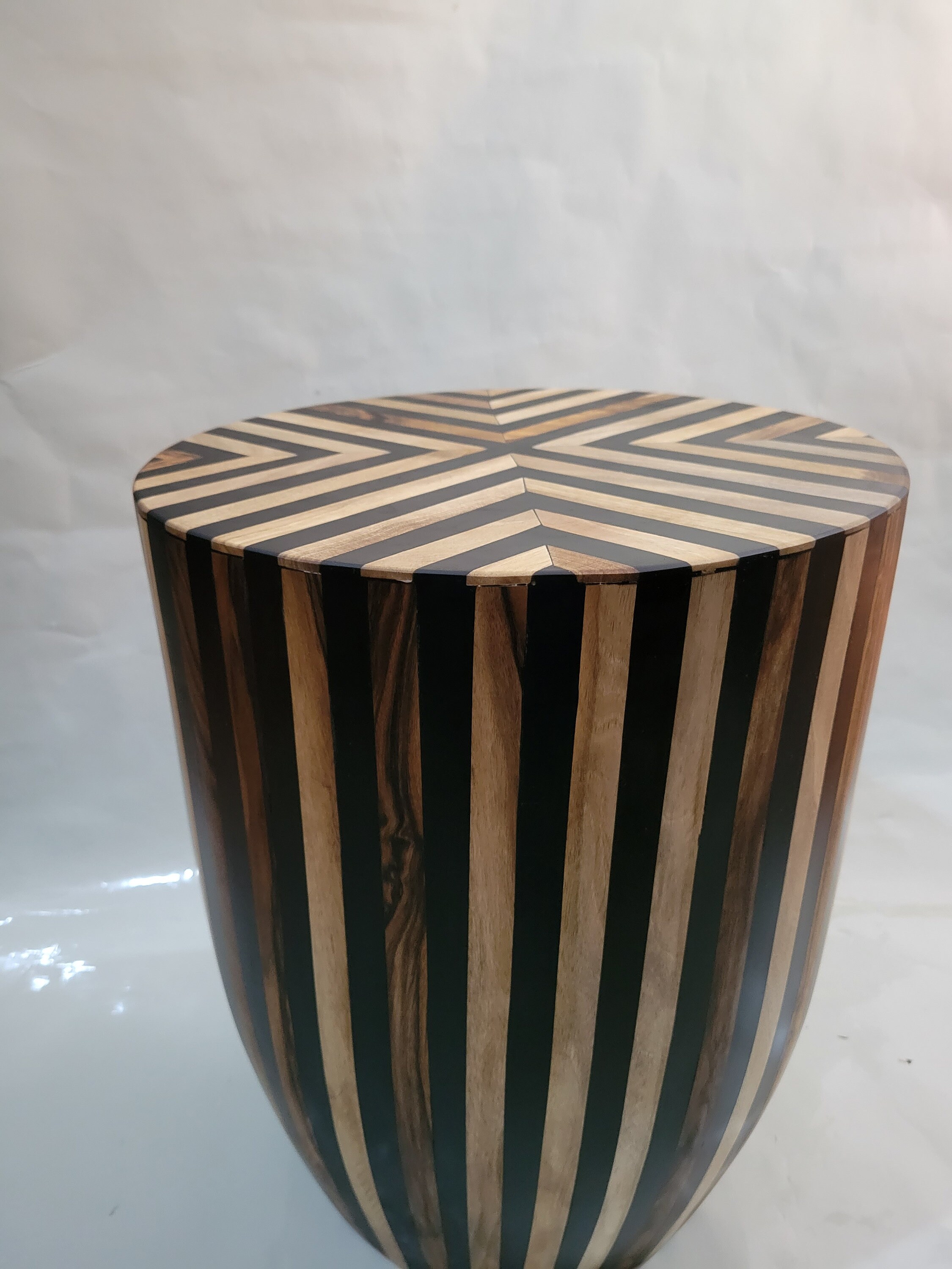Cylindrical Table Striped Table in Walnut and Resin. - Etsy