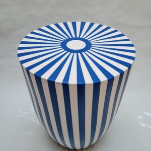 Handcrafted Round Blue Table, White and Blue Striped Coffee Side Table ...