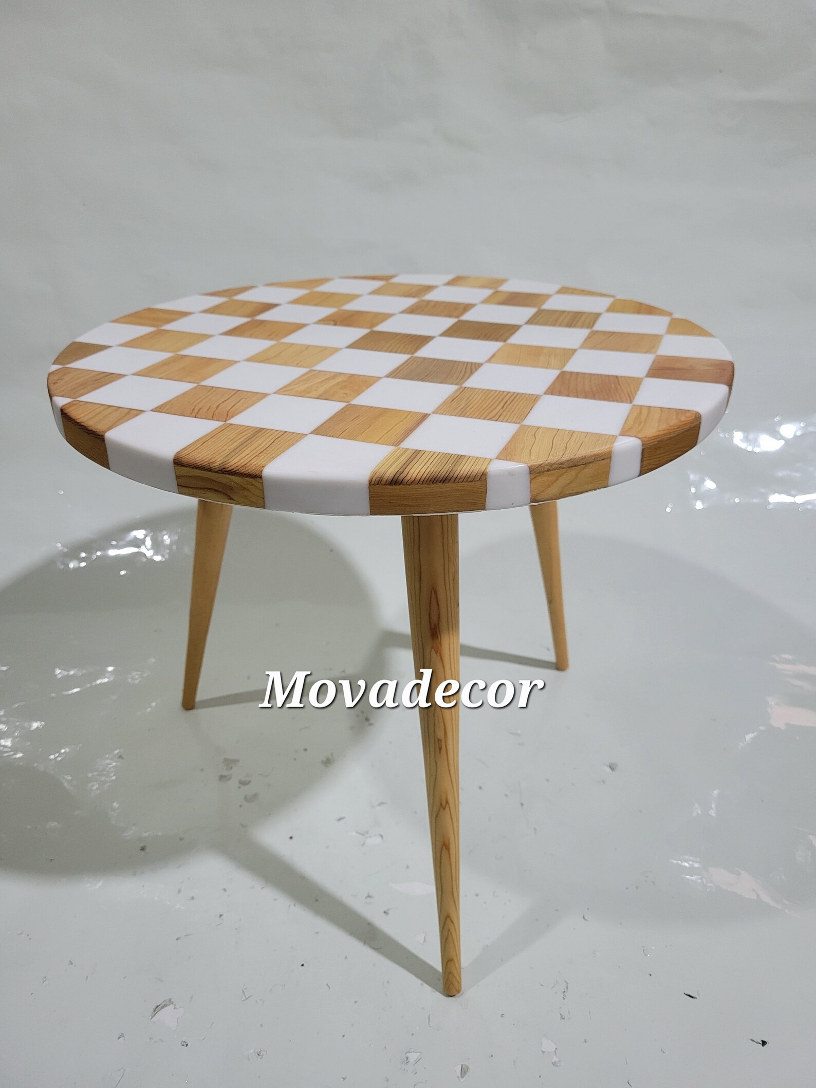Handcrafted Cedar Round Side Table Unique Piece of Wood White Resin ...