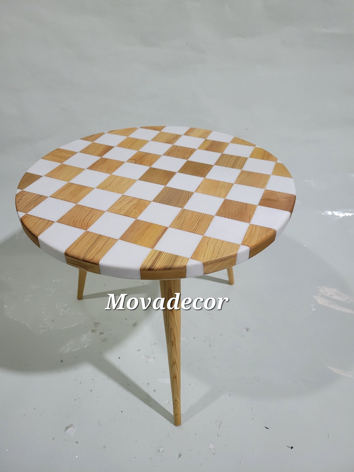 Handcrafted Cedar Round Side Table Unique Piece of Wood White Resin ...