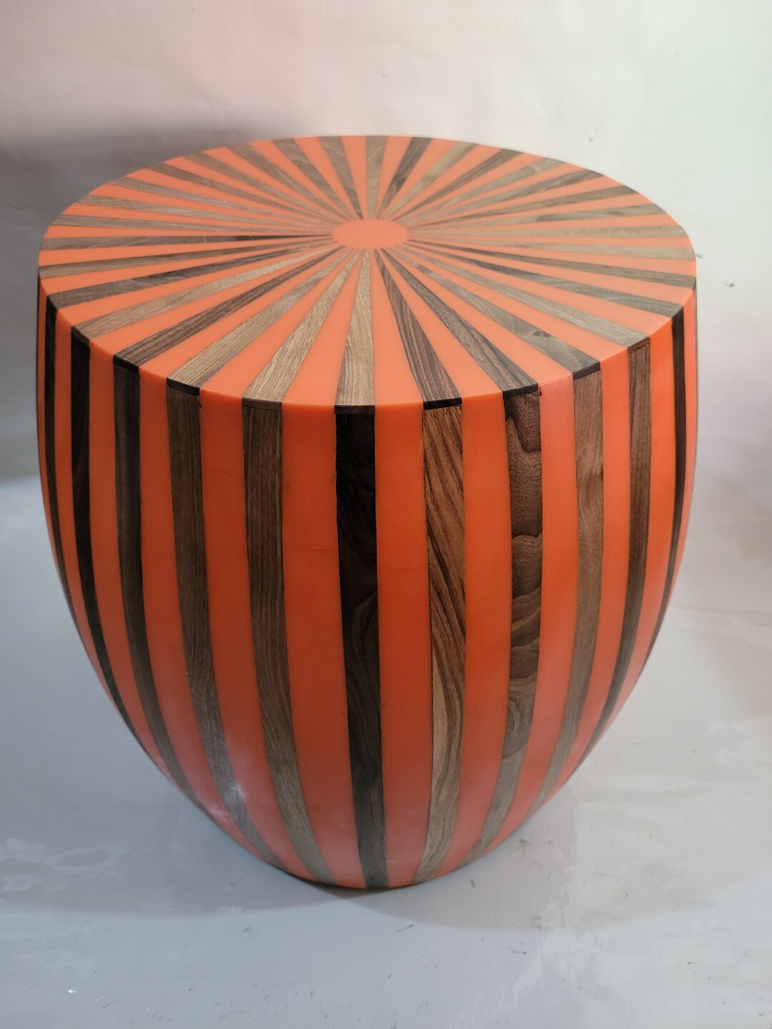 Cylindrical Table Striped Table in Walnut and Resin. - Etsy