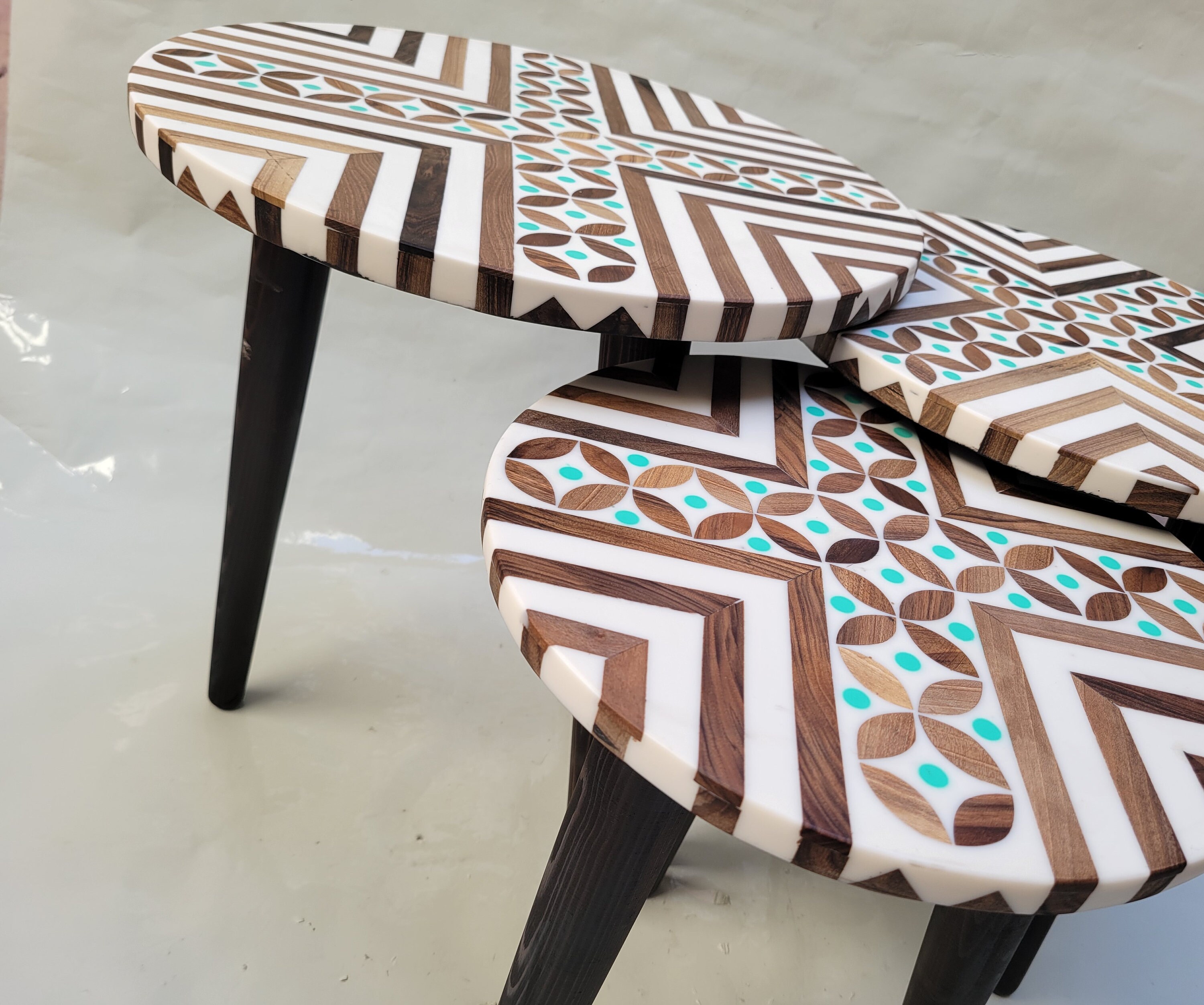 Ladder Tables Made of Walnut Wood and Resin Round Table - Etsy