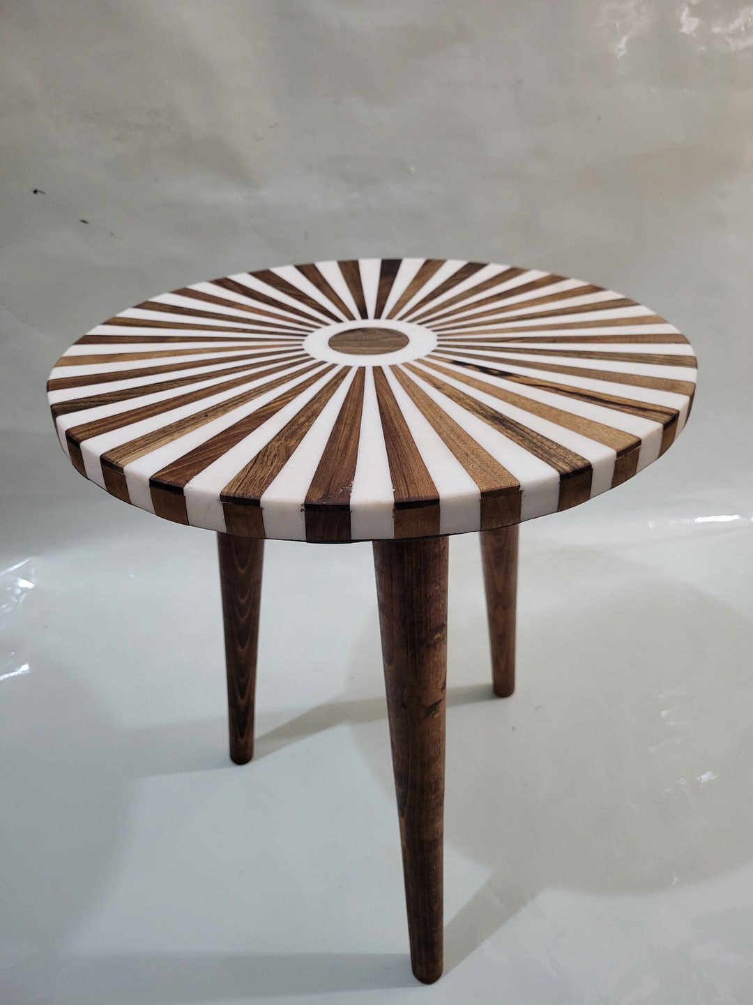 Three Tiered Tables Made of Walnut Wood and Resin. an Elegant Round ...