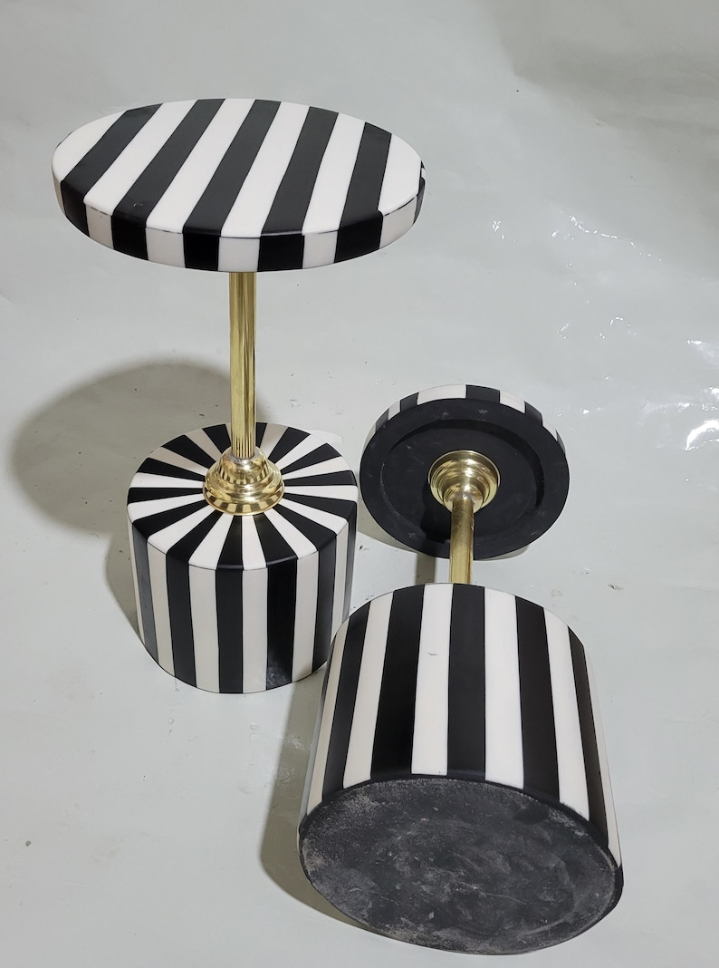 Handmade Walnut Round Table Unique Wood Art Side Table With White Resin ...