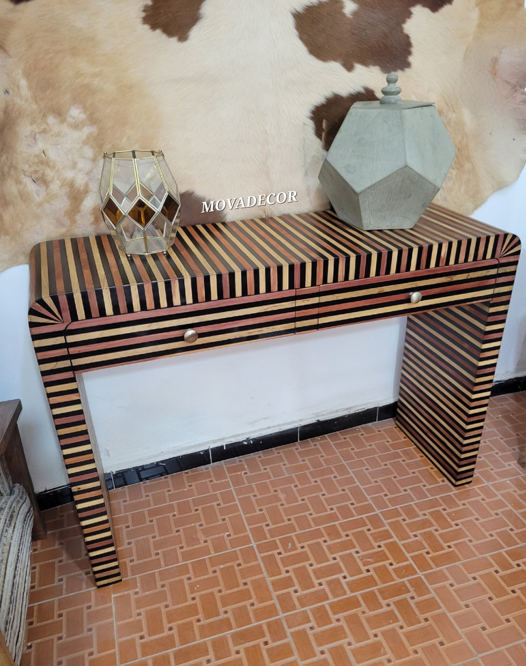 Handmade Cedar Wood Console Table: Red, White & Black Resin Inlay - Etsy