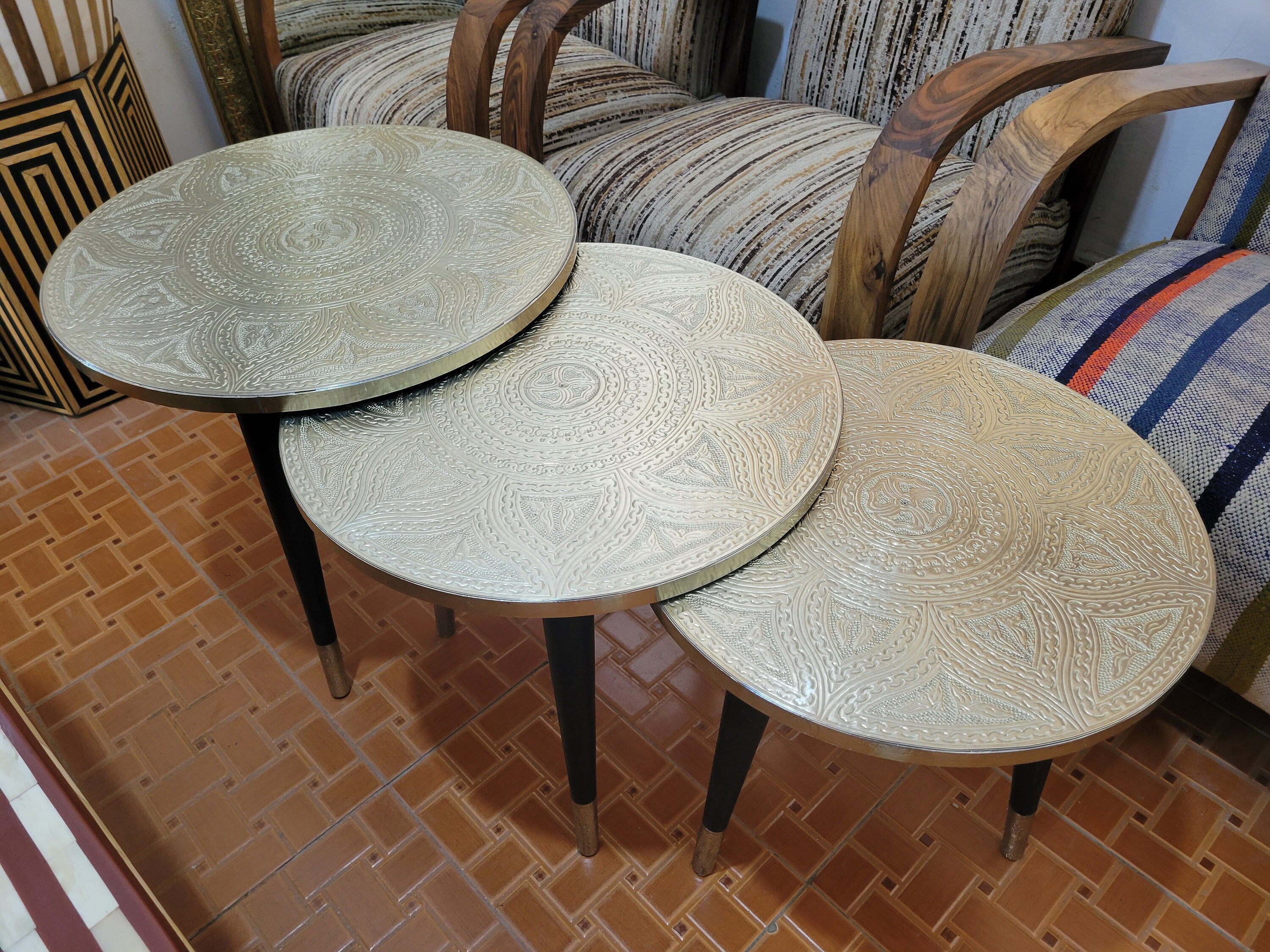 Set of 3 Arabic Tables/ Metal Decorative Wood Table, Coffee Table ...