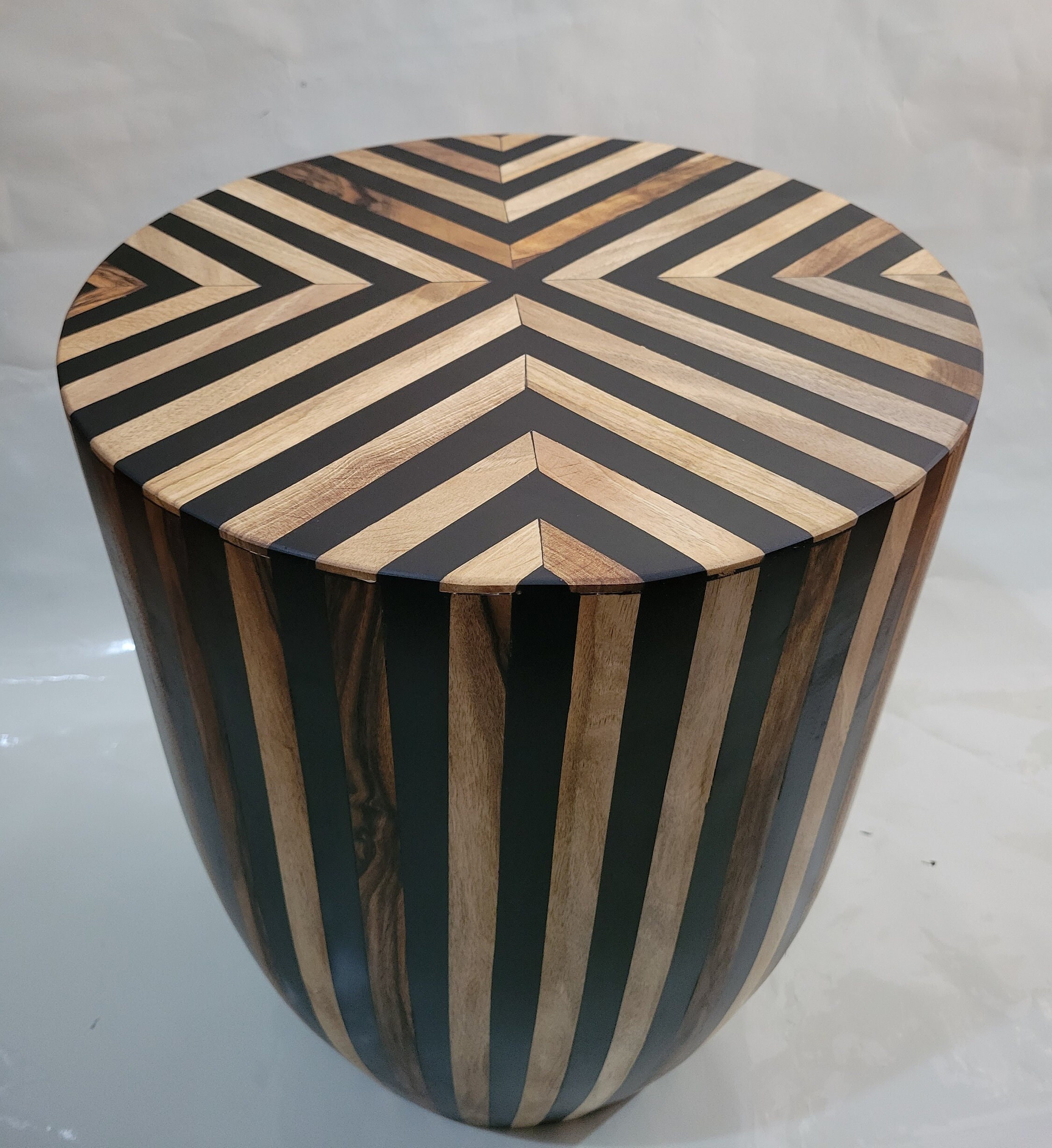 Cylindrical Table Striped Table in Walnut and Resin. - Etsy