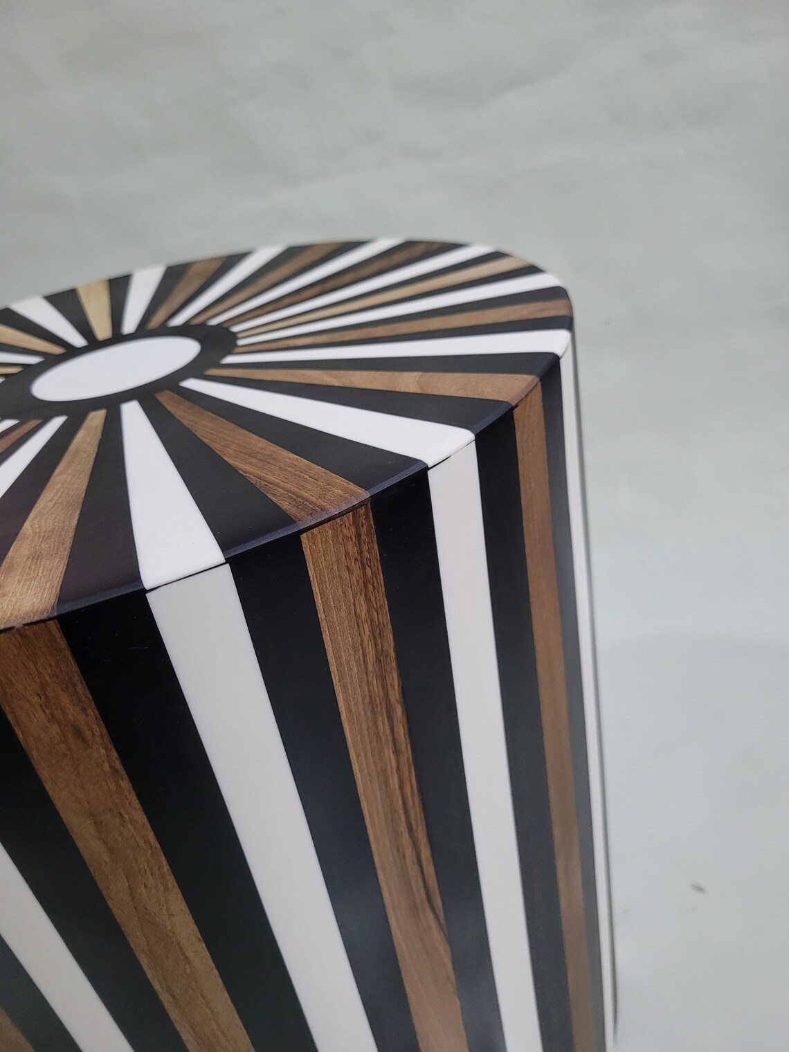 Black and White Moroccan Walnut and Resin Round Table, Modern Unique ...