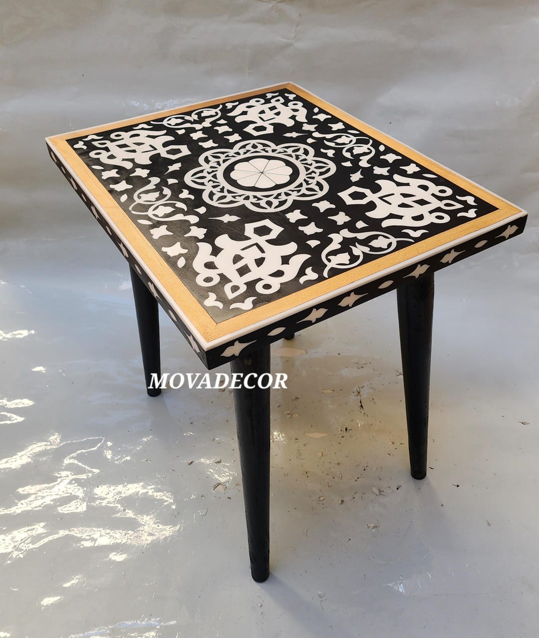 Handcrafted Moroccan Side Table: Walnut & Resin Accent Table - Etsy