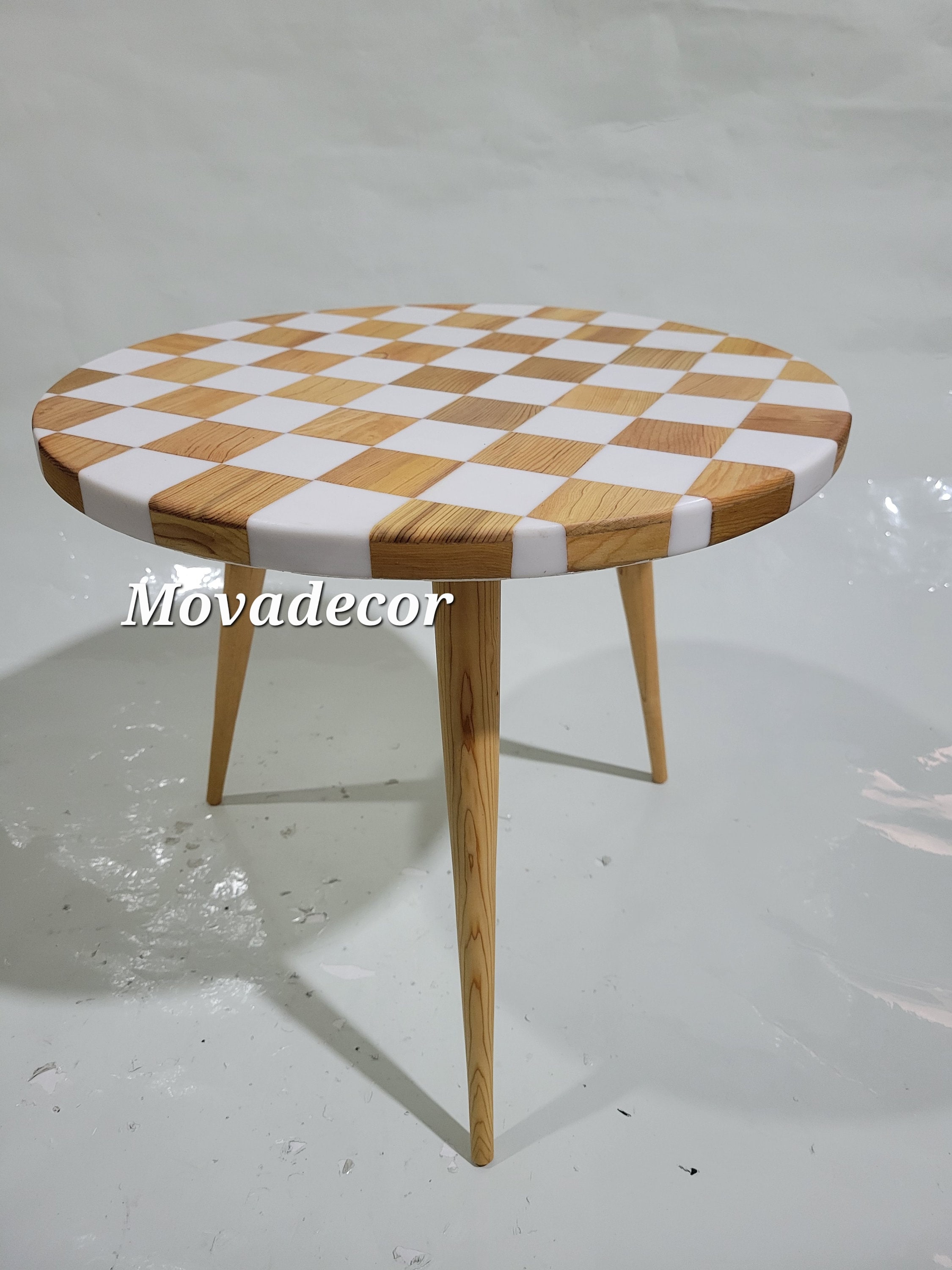 Handcrafted Cedar Round Side Table Unique Piece of Wood White Resin ...