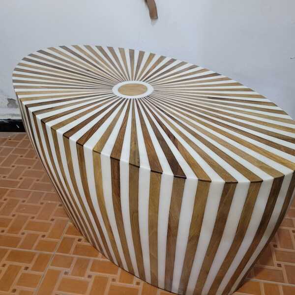 Handmade Walnut Round Table Unique Wood Art Side Table With White Resin ...