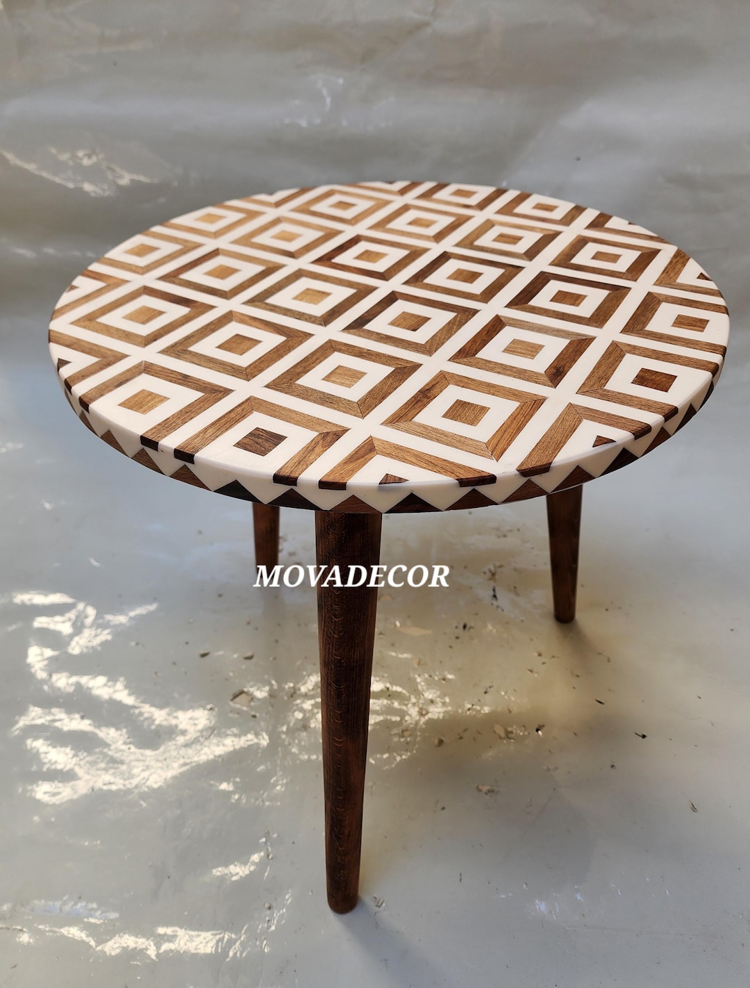 Moroccan Walnut Round Table: Removable Legs, Living Room Decor (18x20 ...
