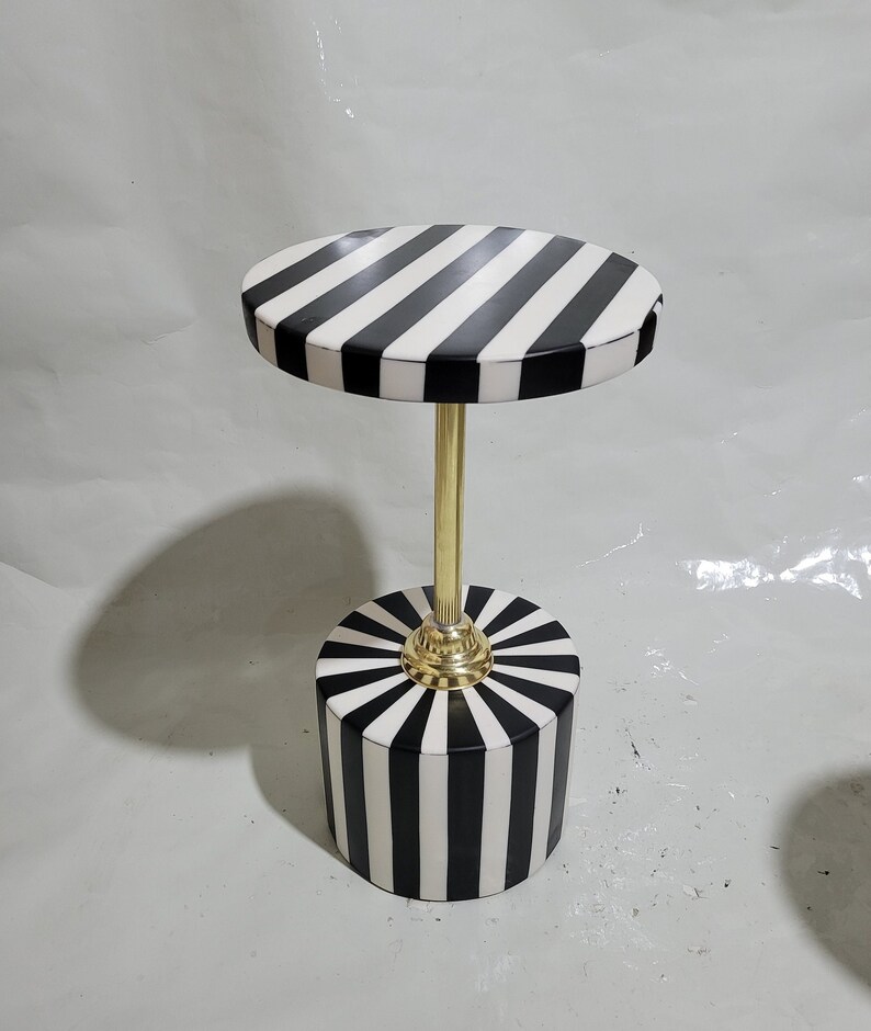 Handmade Walnut Round Table Unique Wood Art Side Table With White Resin ...