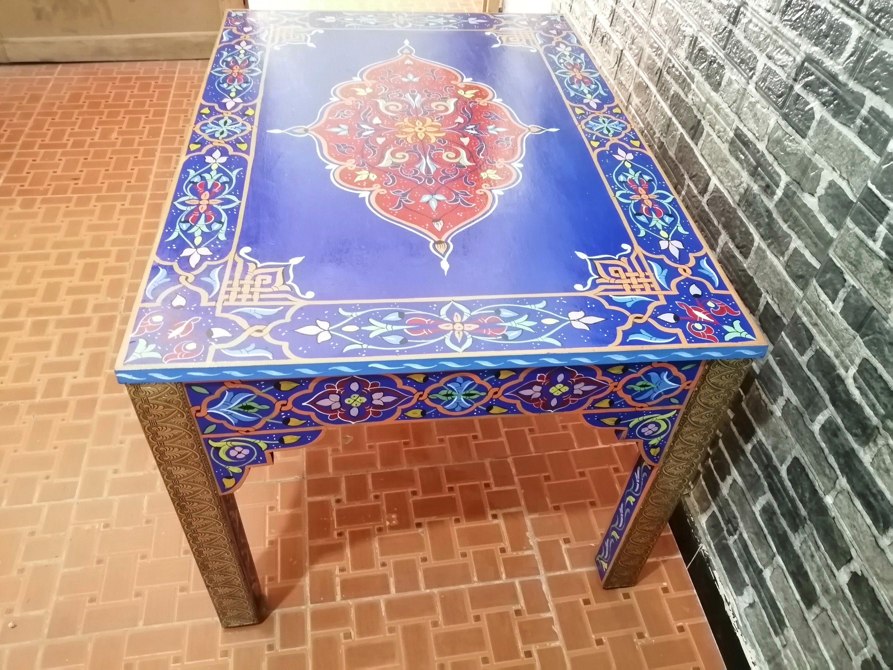 Moroccan Table Decorated With Moroccan Motifs in Copper-plated Colors ...