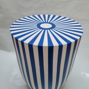Handcrafted Round Blue Table, White and Blue Striped Coffee Side Table ...