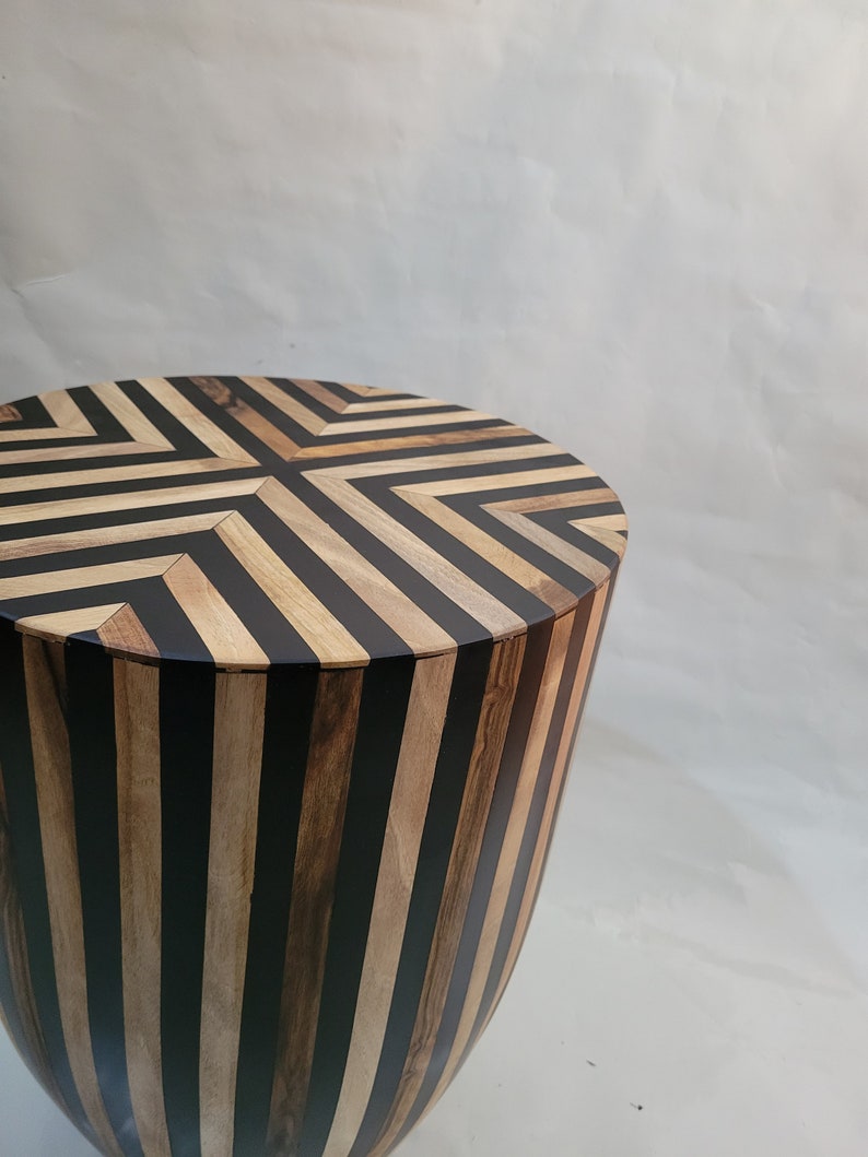 Cylindrical Table Striped Table in Walnut and Resin. - Etsy